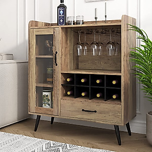 SogesGame Wine Cabinet Bar Cabinets for Liquor Wine Storage Rack Liquor Cabinet Bar Wine Cabinet for Liquor, Freestanding Wine Rack Buffet and Sideboards with Glass Holder for Living Room, Dining Room