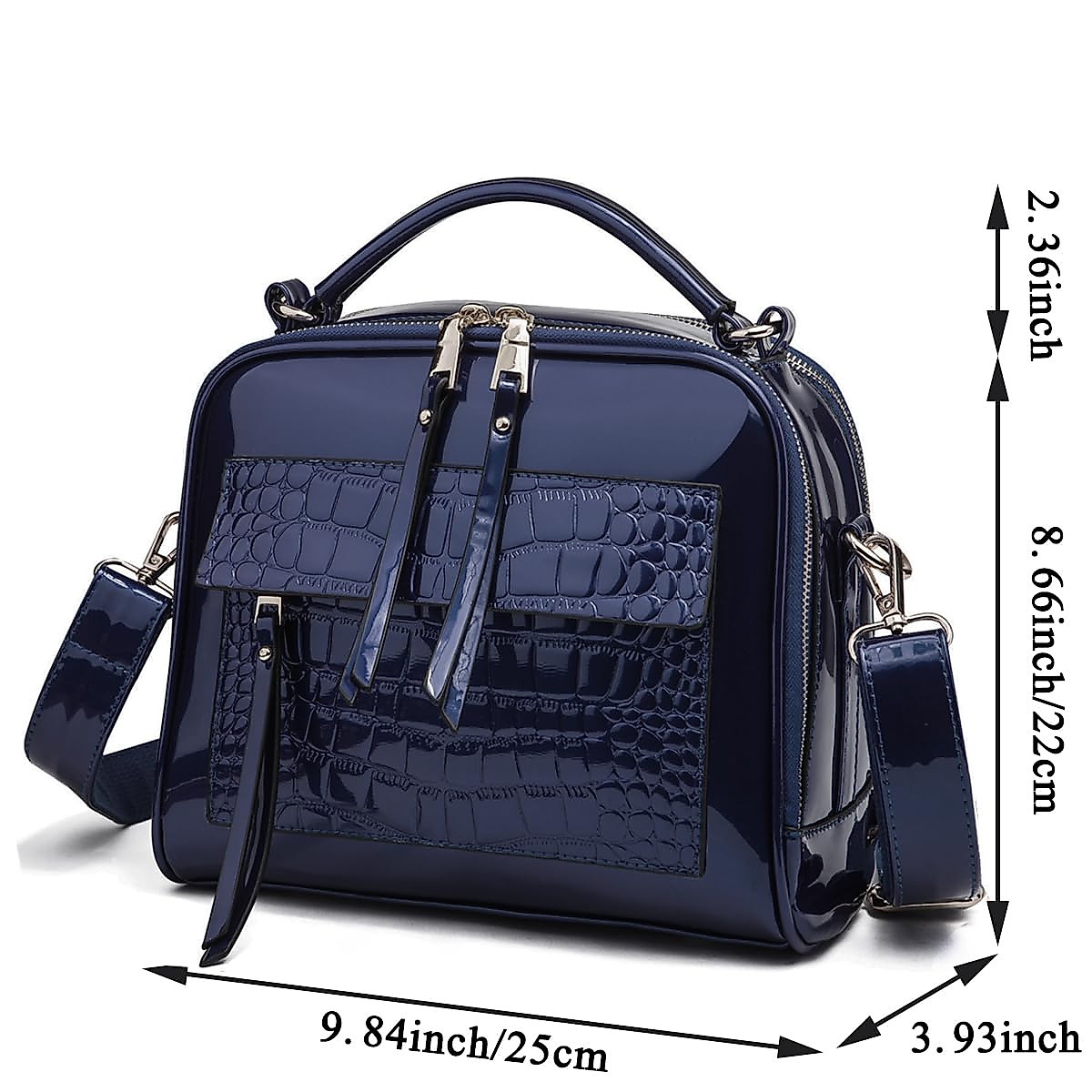 Chikencall Women’s Patent Leather Handbag and Purses Crocodile Pattern Shell Shoulde Bags Ladies Satchels Crossbody Bag Blue