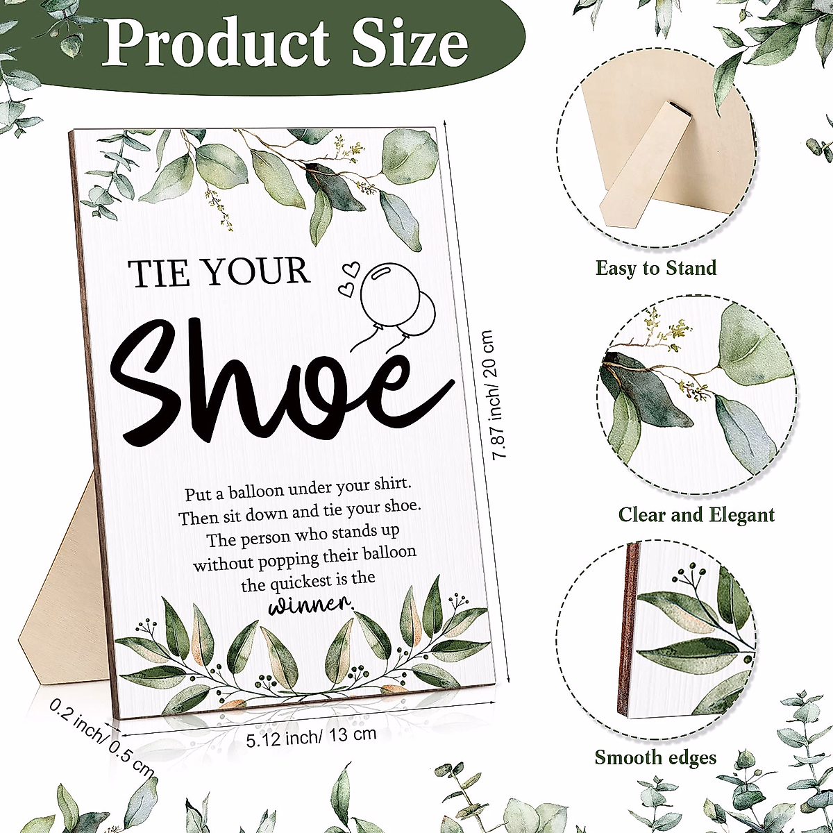 51 Pcs Tie Your Shoe Baby Shower Game Sign Wooden Baby Shower Sign Greenery Baby Gift Sets Gender Reveal Party Favors 50 Balloons Baby Latex Balloons for Baby Shower Game Supplies (Blue, Leaf)