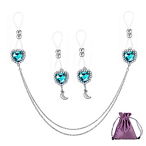 Heart Nipple Chain Noose Nipple Rings Clamps Non Piercing Nipple Body Jewelry Chain Breast Clamps for Sexual Pleasure 1 Set Blue