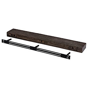 DOGBERRY 54" Farmhouse Solid Wood Mantel Shelf | Floating Shelf Design | Reclaimed Wood Shelf | Modern Invisible Brackets – Heavy Duty Engineering | 3” Thick Slab | Rustic Design - Dark Chocolate