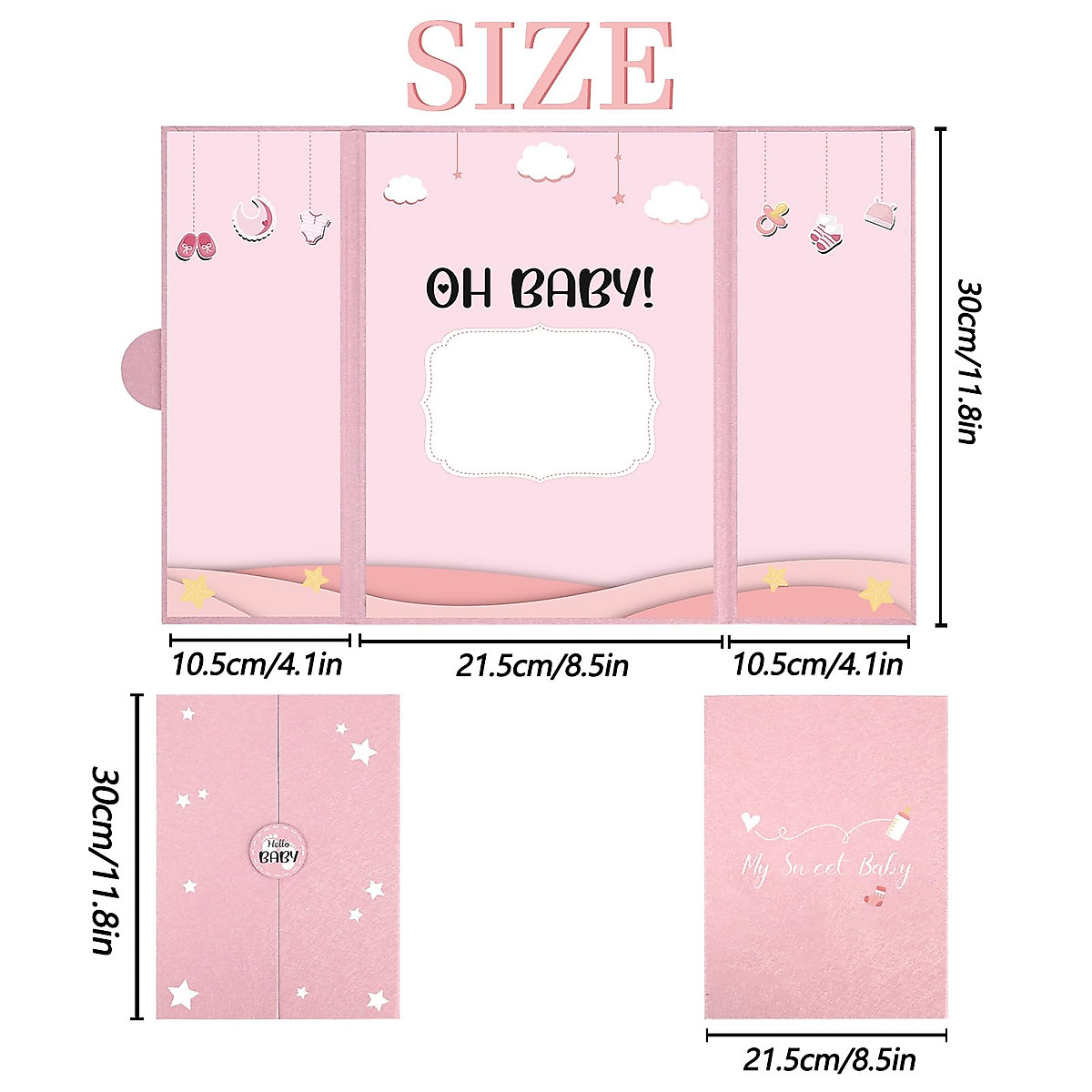 Crenics Baby Shower Decorations for Girl, Cute Baby Shower Signature Board with Picture, Pink Baby Shower Guest Book Alternatives 18" x 12", Creative Baby Shower Keepsake for Girls