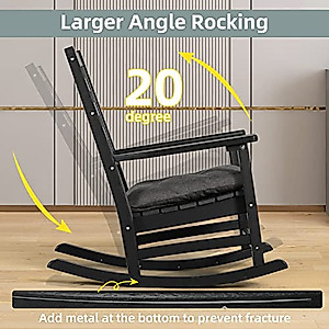 HOPUBUY Outdoor Rocking Chair with Cushion, HDPE Patio Rocking Chair, All Weather Resistant Rocker Chair for Porch Garden Yard Living Room,Black