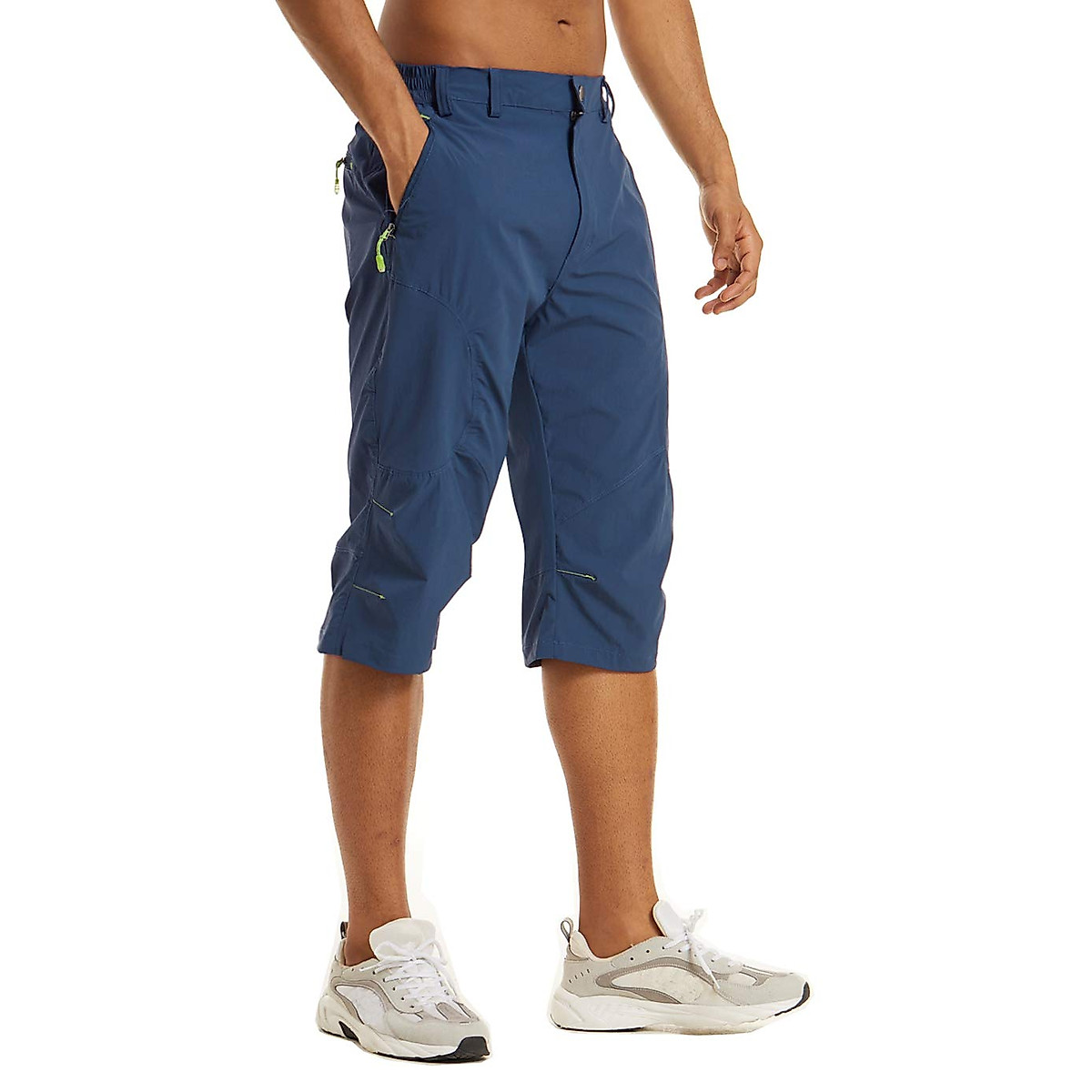LACSINMO Men's Below Knee Shorts Quick Dry 3/4 Hiking Long Walking Shorts Summer Thin Capris with 4 Zipper Pockets Royal Blue