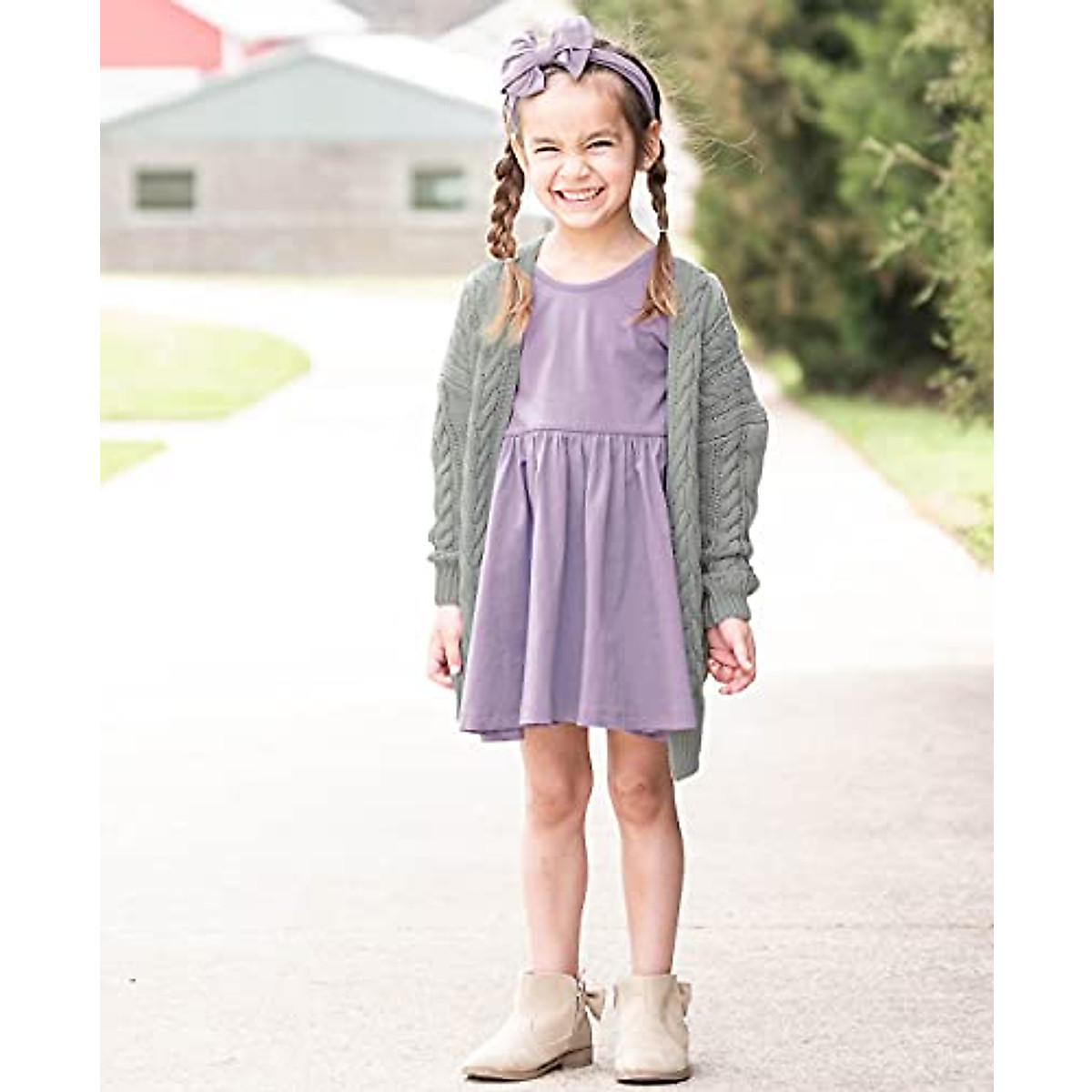 RuffleButts® Girls Gray Chunky Knit Open Style Cardigan - 12-24m