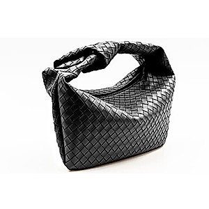 PRETTYGARDEN Women's Soft Leather Handbags Purse Fashion Shoulder Bag Dumpling Knotted Handle Hobo Bags(Black)