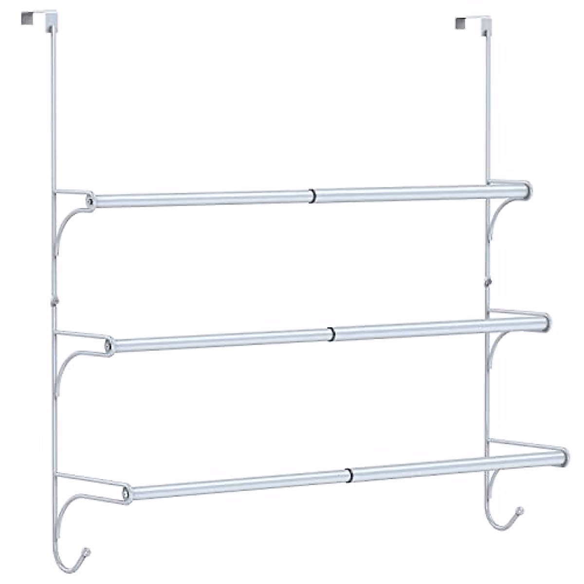 Auledio Adjustable Over The Door Triple Towel Rack with Hooks,Silver