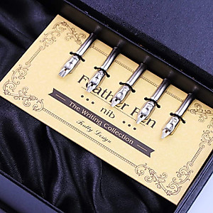 SpyShop Peacock Feather Pen Quill Ink Pen Set- Antique Feather Writing Dip Ink Pent Handmade Heart-Shaped Pen Holder Writing Dip Pen Calligraphy Gift Set