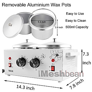 Double Wax Warmer Professional Electric Heater Hair Removal Dual Parrafin Hot Facial Skin Equipment SPA Adjustable Temperature with 140 Wooden Sticks