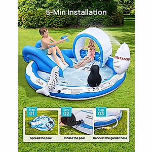 Inflatable Play Center, EVAJOY Kiddie Pool with Slide for Children, Sprinkler, Ice & Snow Theme with Inflatable Dolls, Easy Setup for Garden, Backyard, Indoor Usage