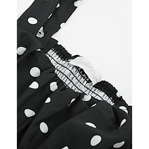 Vintage Dress for Women 1950s Summer Spaghetti Strap Ruched A-Line Flowy Swing Dress Black Polka Dot Dress L