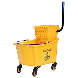 HOMGX Side Press Wringer Commercial Mop Bucket, 35 Qt Larger Capacity Cleaning Caddy with Wheels, Yellow