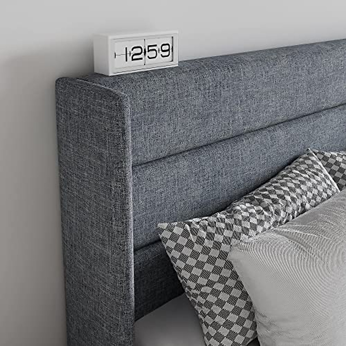 SHA CERLIN Queen Size Lift Up Storage Bed/Modern Wingback Headboard/Upholstered Platform Bed Frame/Hydraulic Storage/No Box Spring Needed/Wood Slats Support/Grey Blue