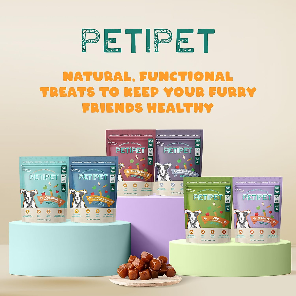 Petipet Hip and Joint Supplement for Dogs - Glucosamine and Tumeric Treats - Anti-Inflammatory Chews for Joint Health Support, Arthritis, Pain Relief - For Large and Small Breeds, Senior Dogs, Puppies