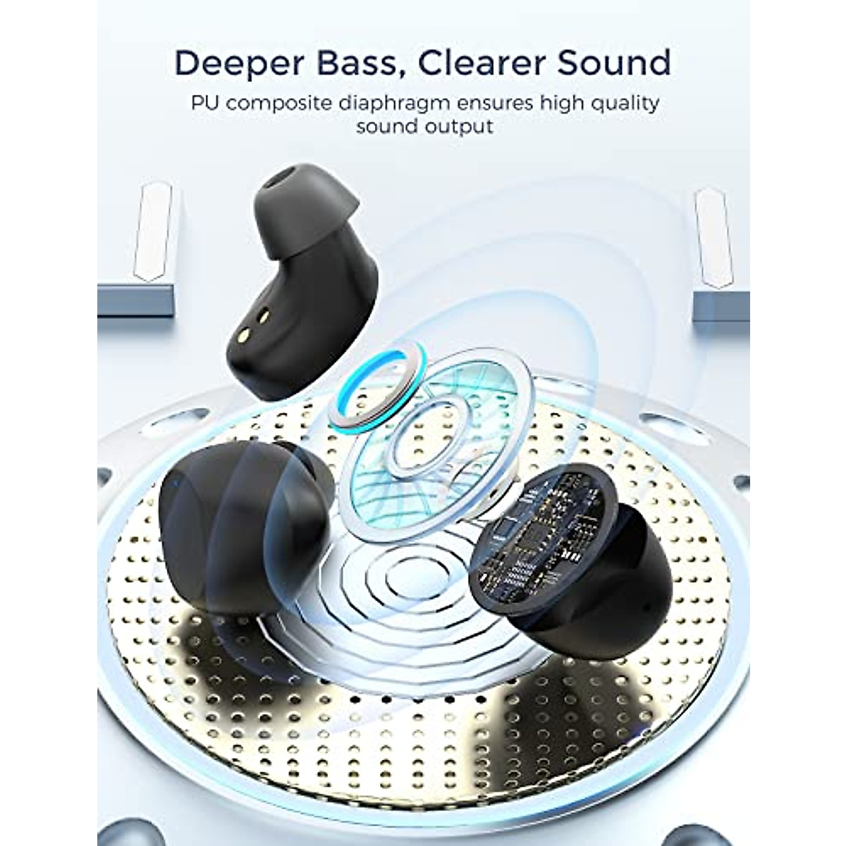 VASSCA Wireless Earbuds, Bluetooth Headphones with Charging Case, & Fast Charge, 25h Playtime, IPX8, Deep Bass, in-Ear Supports Mono Mode, for Music, Calls, and Siri Black