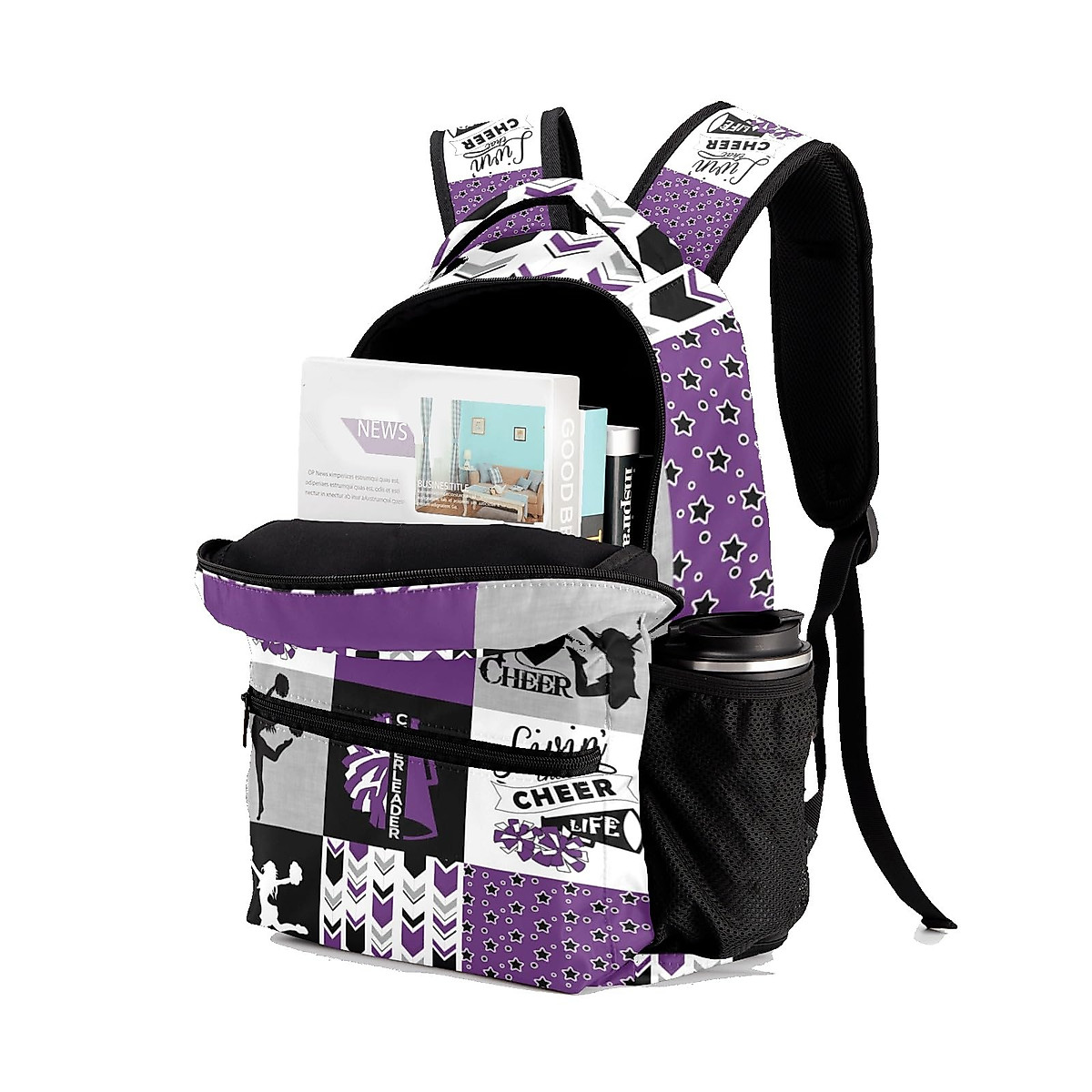 Urcustom Custom Kid Backpack, Grape I Love Cheer Cheerleader Personalized School Bookbag with Your Own Name, Customization Casual Bookbags for Student Girls Boys