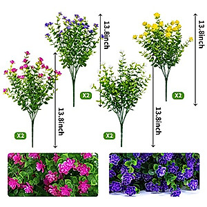 TEMCHY 8 Bundles Artificial Flowers Lifelike No Fade UV Resistant Fake Plastic Flowers Faux Plants for Hanging Planters Outside Porch Window Box Wedding Home Décor - Indoor/Outdoor Use