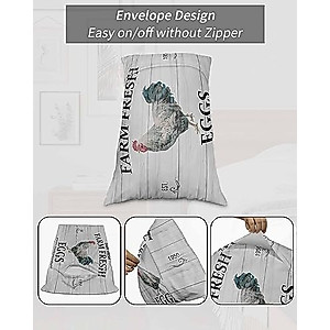 Edwiinsa Farmhouse Rooster Pillow Covers King Standard Set of 2 20x36 Bed Pillow, Farm Animals Rustic Oil Painting Wooden Plush Soft Comfort for Hair/Skin Cooling Pillowcases with Envelop Closure