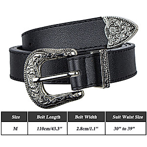 OVOY Western-Belts Women-Leather-Belt Vintage Waist-Belt with Buckle for Ladies Jeans Dresses (Black, Fit for waist 30"-39")