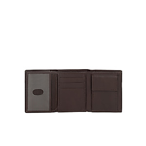 Leatherboss Genuine Leather Boys Slim Compact Flap Id and Coin Pocket Trifold Wallet for men women, Dark Brown