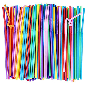 ALINK 100 Black Plastic Bubble Tea Smoothie Straws + 100 PCS Colorful Plastic Long Flexible Straws