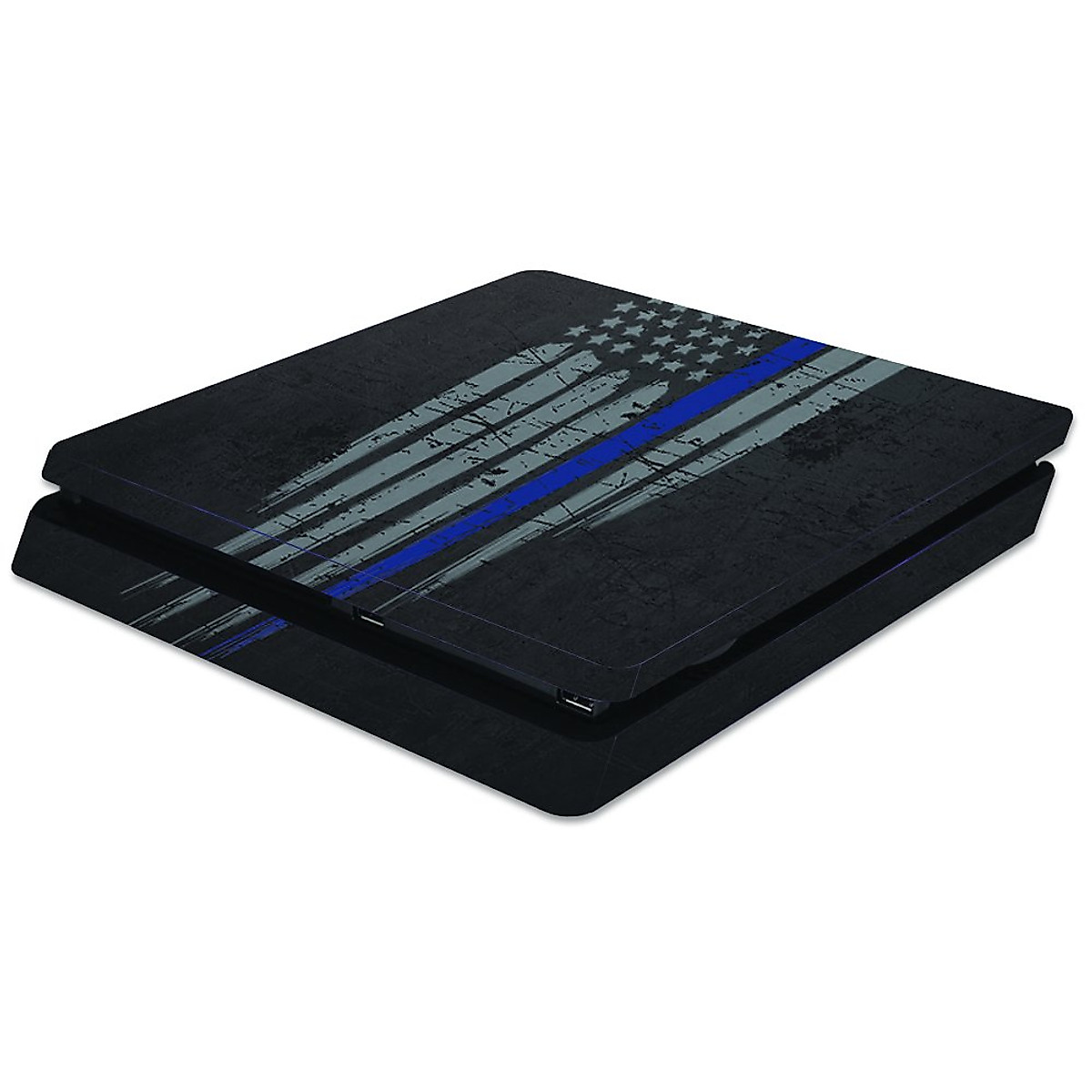 MightySkins Skin Compatible with Sony PS4 Slim Console - Thin Blue Line | Protective, Durable, and Unique Vinyl Decal wrap Cover | Easy to Apply, Remove, and Change Styles | Made in The USA