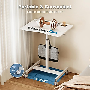 JYLH JOYSEEKER Mobile Standing Desk, 28 inch Rolling Standing Laptop Desk with Cup Holder, Mobile Desk Workstation with Wheels, Portable Computer Desk Cart with Hook for Home Office, White