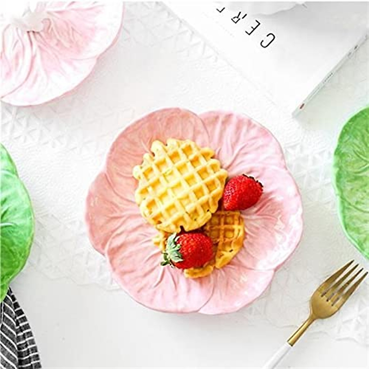 KOWMcp Dinner Plates Fun Green Pink Cabbage Salad Dinner Plate Flat Ceramic Round Shallow Dessert Plate Party Sushi Tray Cutlery (Color : Pink)