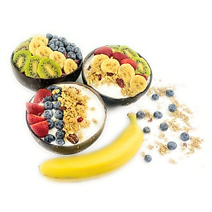 RobinsonTaylor Products 4 Organic Coconut Bowls with Spoons: Set of 4-100% Natural, Vegan, Organic, Eco-Friendly and Plant Polished Coconut Bowls with Wooden Spoons