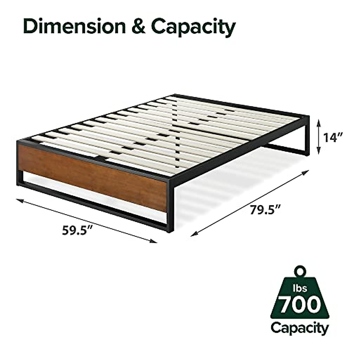 ZINUS GOOD DESIGN Award Winner Suzanne 14 Inch Bamboo and Metal Platforma Bed Frame, No Box Spring Needed, Wood Slat Support, Chestnut Brown, Queen