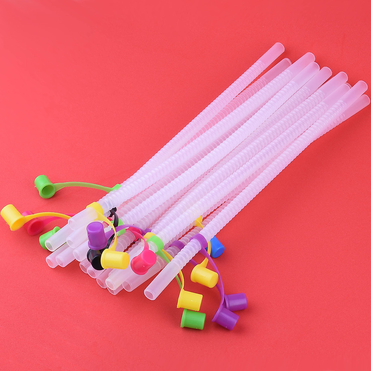 Bendable Straws with Straw Covers Cap - 11 inch Long Flexible Straws - Bendy Drinking Straws Reusable with Covers Cap Assorted Colors - 14 Pack