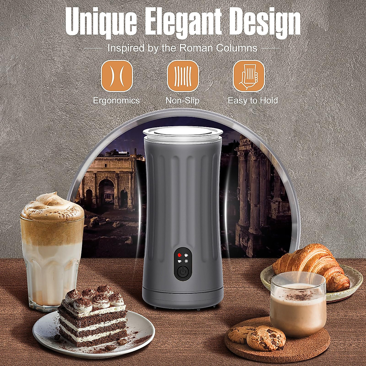 Ovetedot Milk Frother, 4-in-1 Milk Frother and Steamer, 240ml/8.1oz Automatic Hot and Cold Foam Maker, Electric Milk Frother for Coffee, Latte, Cappuccino, Matcha, Hot Chocolate(Gray)