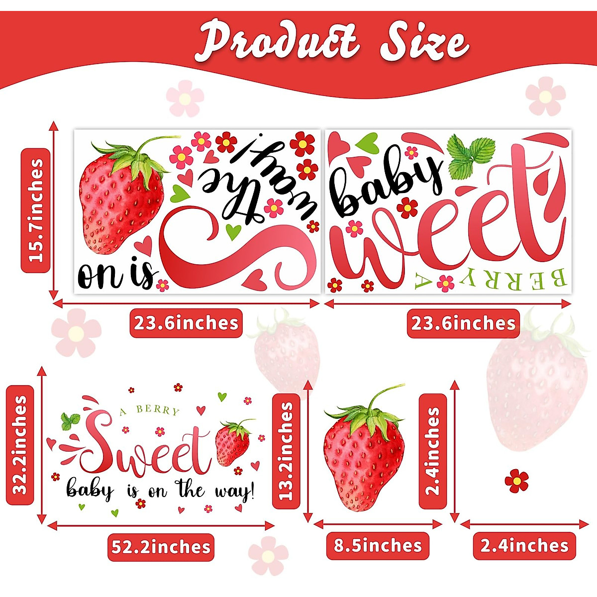 Strawberry Baby Shower Decorations Sign for Backdrop Berry Baby Gender Party Decal A Berry Sweet Baby is On The Way Decor Balloon Arch Decal Baby Girl Party Welcome Sign Newborn Pregnancy Party Supply