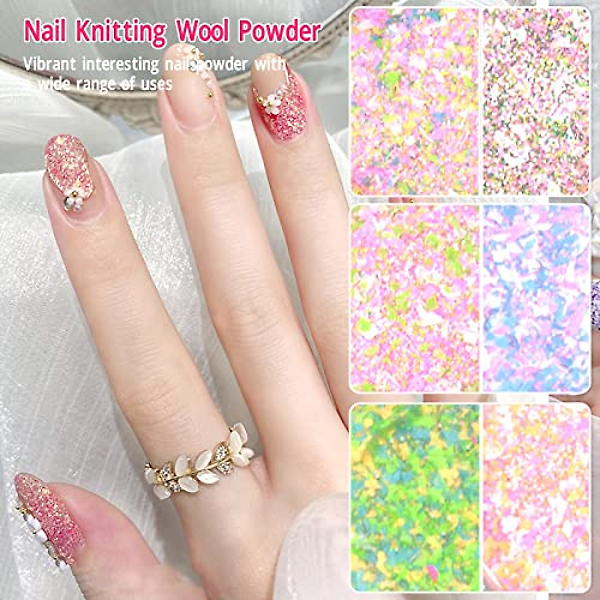YLSZHY 6 Colors Nail Art Glitter Wool Powder,Nail Powder Set,DIY Nail Art Pigment Powder Glitter Dust Kit for for Nail DIY Crafts Tips Decoration