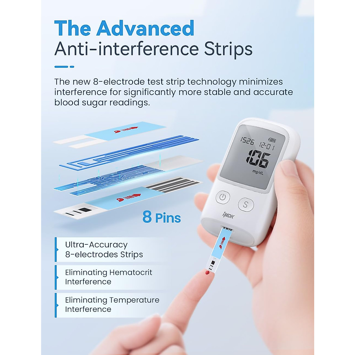 IMDK GLU-T1 Blood Glucose Test Strips for use with IMDK Diabetes Sugar Testing Meter (No Coding Required, 100 Count) White