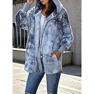 Dokotoo Womens Fashion Plus Size Ladies Chunky Fuzzy Winter Fall Oversized Open Front Long Sleeve Fleece Pocket Hooded Cardigan Sweater Jacket Coat Outerwear Tie Dye Blue XX-Large