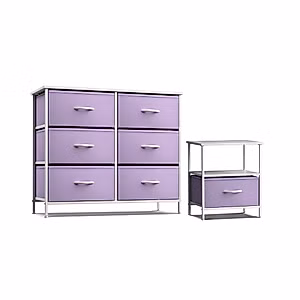 Sorbus Kids Dresser with 6 Drawers and 2 Drawer Nightstand Bundle - Matching Furniture Set - Storage Unit Organizer Chests for Clothing - Bedroom, Kids Rooms, Nursery, & Closet (Purple)