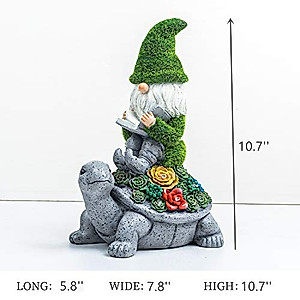 Garden Statue Gnome Cute - Large Outdoor Gnome Statue Sculptures with Solar Lights, Resin Gnome Figurine Sitting on Turtle with Umbrella for Home Patio Yard Lawn Porch Decorations