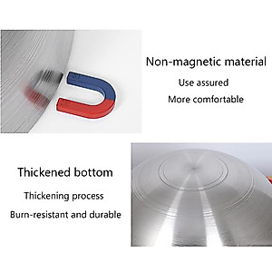 GXDHOME Thickened Food Grade Non-Magnetic 201 Double-Ear Stainless Steel Wok with High Lid 43/47cm Chinese Style Round Bottom Smokeless Pot for Gas Stove(Bright Silver)