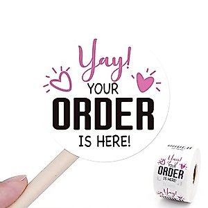 Wailozco Yay Your Order is Here Stickers,Thank You Stickers,Handmade Stickers,Small Shop Stickers,Envelopes Stickers for Small Business, Online Retailers,Handmade Goods,500 Labels Per Roll