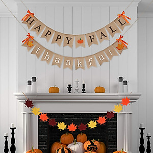 3 Pieces Happy Fall Banner Thankful Banner Give Thanks Banner and Felt Fall Leaves Garland Banner for Fall Thanksgiving Decoration (Style Set 1)