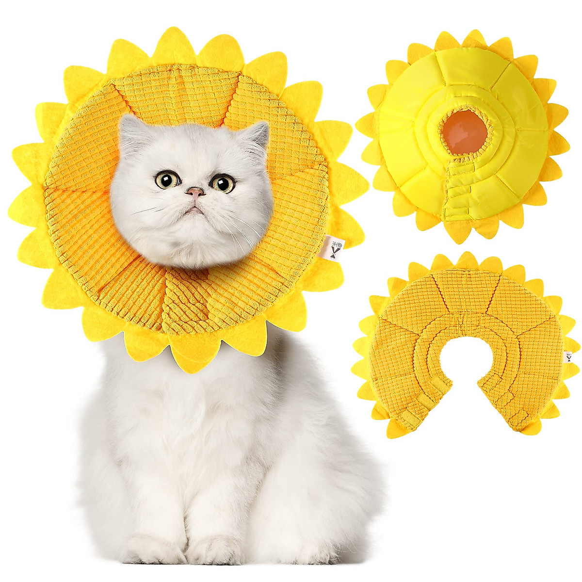 Sunflower Cat Recovery Collar Soft Cat Cone Collar Pet Cones for Cats Cotton Pet Cone Collar Adjustable Sunflower Elizabeth Collar Postoperative Protection Soft Cone for Cats and Dogs(Medium)