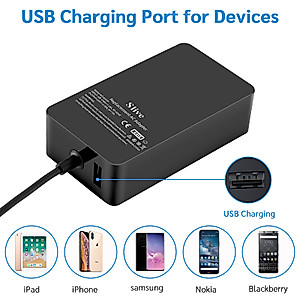 Slive Updated Version Surface Pro Charger, 44W 15V 2.58A, Compatible for Microsoft Surface Pro 3, Pro 4, Pro 5, Pro 6, Pro 7 Surface Laptop 1/2, Surface Book & Surface Go, with 5V 1A USB Charging Port