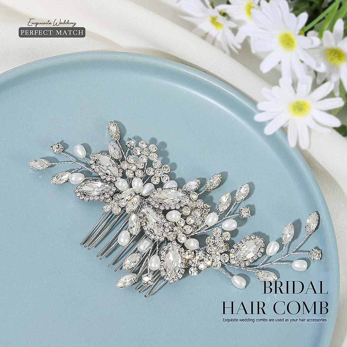 Casdre Crystal Bride Wedding Hair Comb Pearl Bridal Hair Piece Hair Accessories for Women and Girls (A Silver)