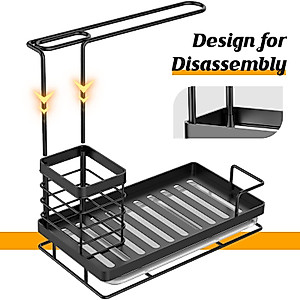 Utobao Kitchen Sink Organizer,Sponge Holder for Kitchen Sink, Rustproof Stainless Steel Sink Caddy Organizer,Soap Brush Holder with Drain Tray for Countertop,Kitchen Accessories-Black