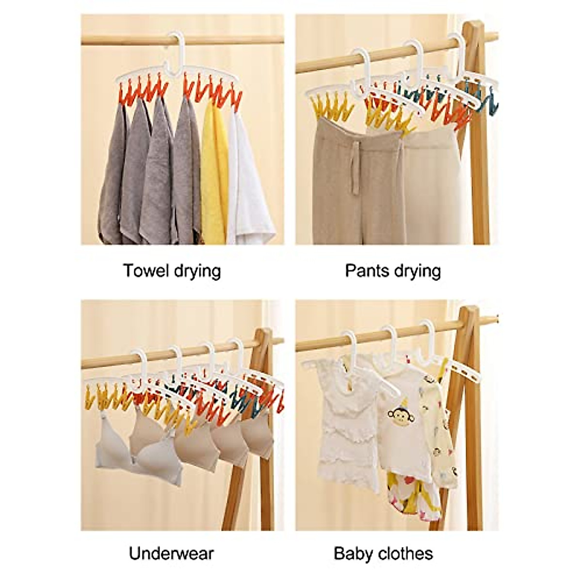 LiebeWH Plastic Sock Clips Drying Rack Portable Clothes Drying Hanger Windproof Straight Rod for Camping and Holiday (White and Green)