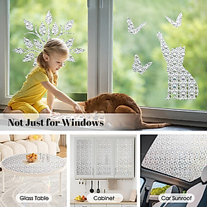 Windimiley Window Privacy Film, Stained Glass Window Film Heat Control UV, Frosted Rainbow Bathroom Decorative Film Diamond 3D Static Clings, Peel and Stick Window Tint for Home (Pure,17.5x78.7inch)