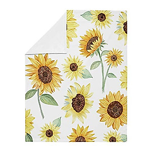 Sweet Jojo Designs Sunflower Baby Girl Receiving Security Swaddle Blanket for Newborn or Toddler Nursery Car Seat Stroller Soft Minky - Yellow, Green and White Farmhouse Watercolor Flower