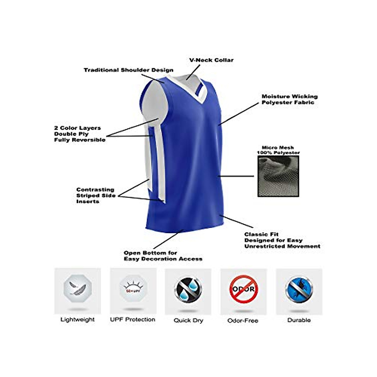 Youth Boys Reversible Mesh Performance Athletic Basketball Jerseys Blank Team Uniforms for Sports Scrimmage (10 Pack, Blue/White, Youth M)