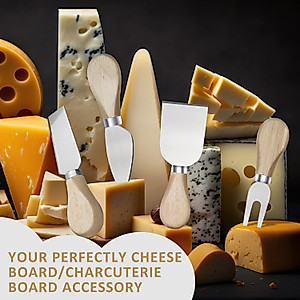 Tymoosty Cheese Knives, 4PCS Cheese Knife Set, Cheese Knives for Charcuterie Board with Wooden Handle, Mini Steel Stainless Cheese knife set